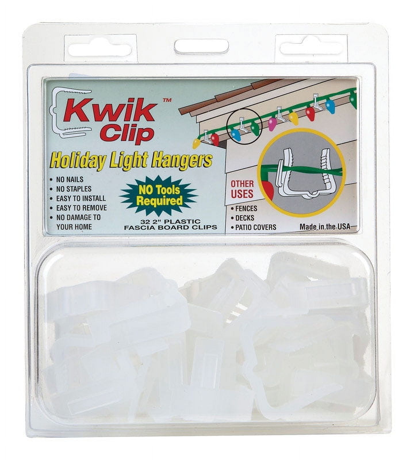 Kwik Clip Holiday Light Hangers 2 Inches Plastic Fascia Board Clips, 1 ...