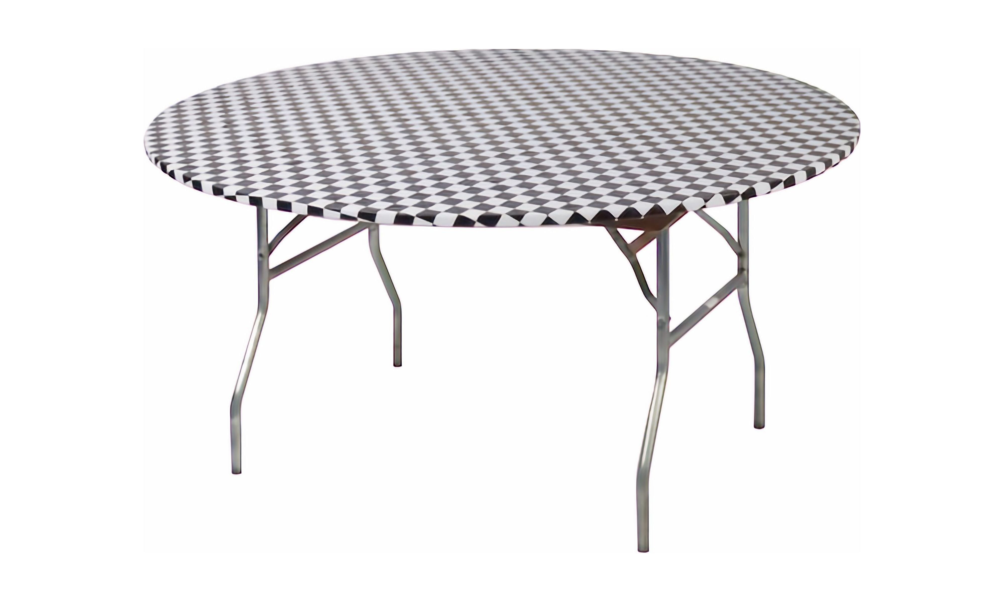 Kwik-Covers 60" Round Fitted Plastic Table Covers, Black & White Check ...