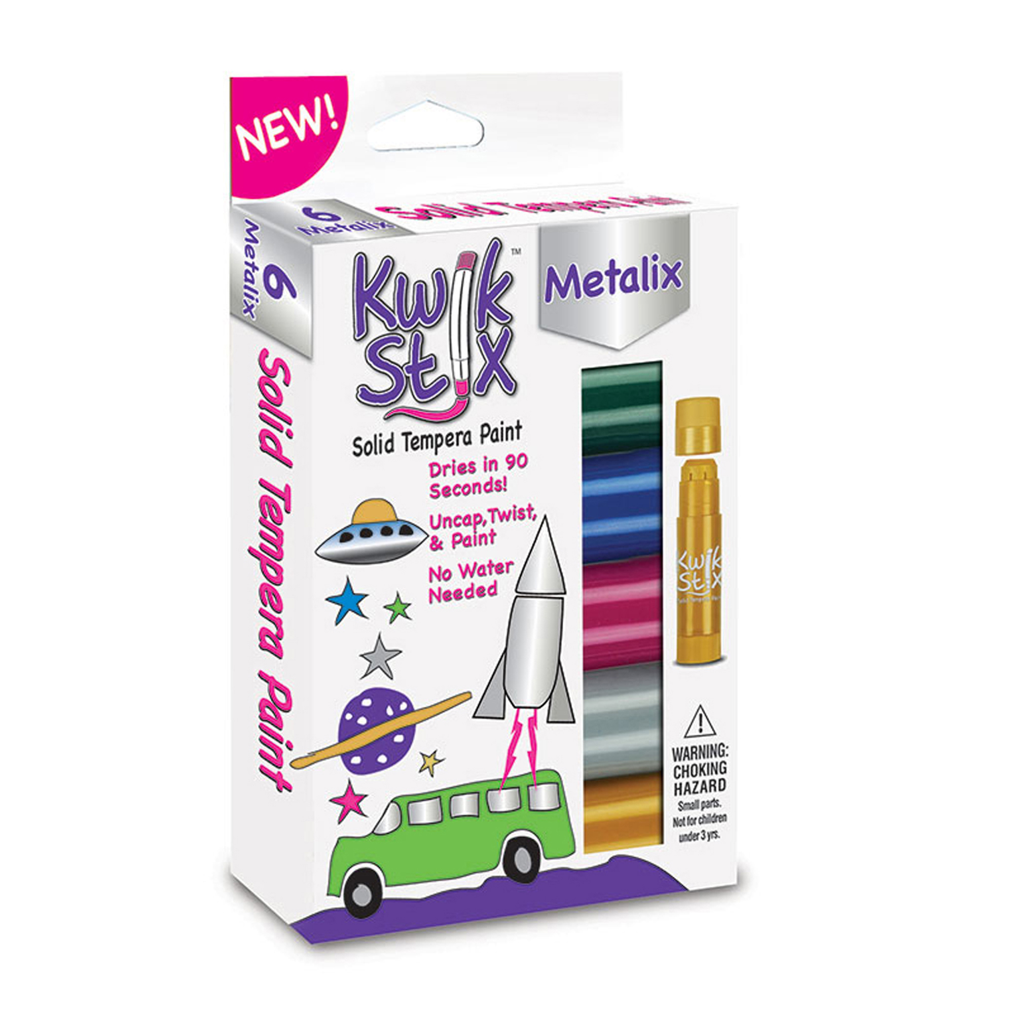 Kwik Stix Solid Tempera Paint Stick, Metallic Colors, 6 Per Pack, 6 ...