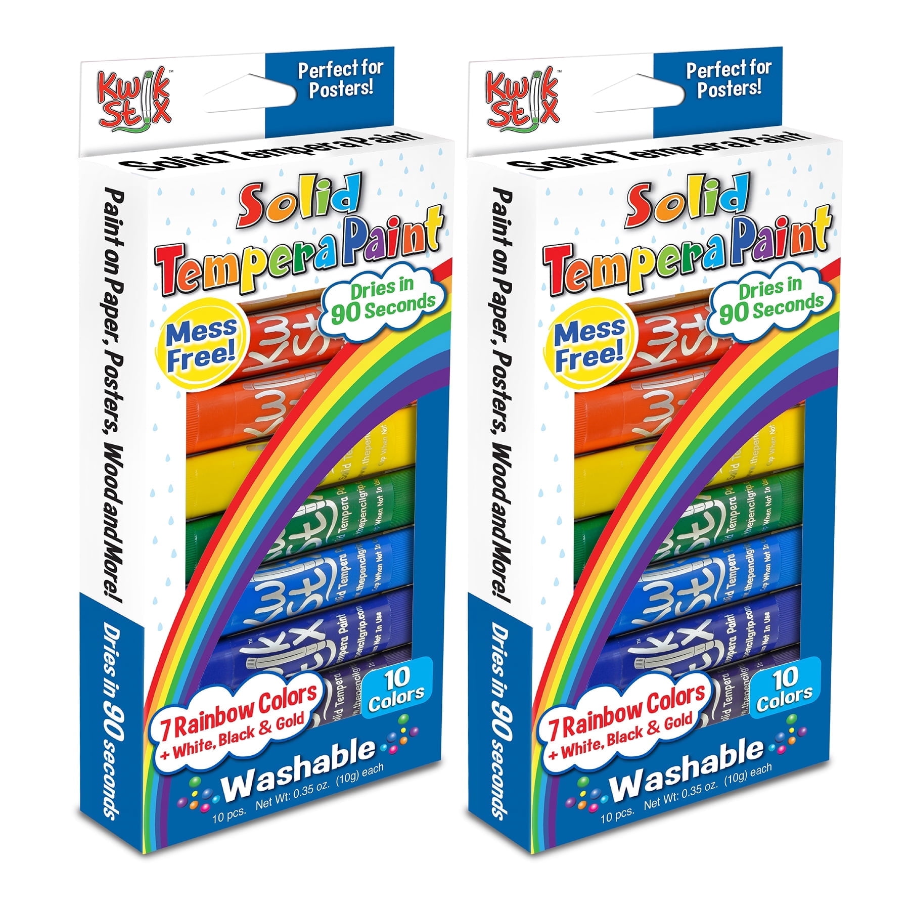 Kwik Stix Tempera Paint Sticks, Rainbow Colors, 10 per Pack, 2 Packs ...