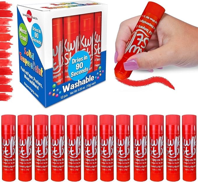 The Pencil Grip Red Kwik Stix, 12 Red Solid Tempera Paint Sticks, Quick ...