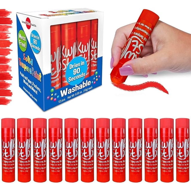 The Pencil Grip Red Kwik Stix, 12 Red Solid Tempera Paint Sticks, Quick ...