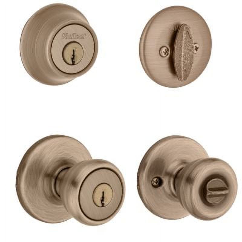 Kwikset 690 Tylo Keyed Door Knob and Sgl Cyl Deadbolt Combo Pack in AB ...