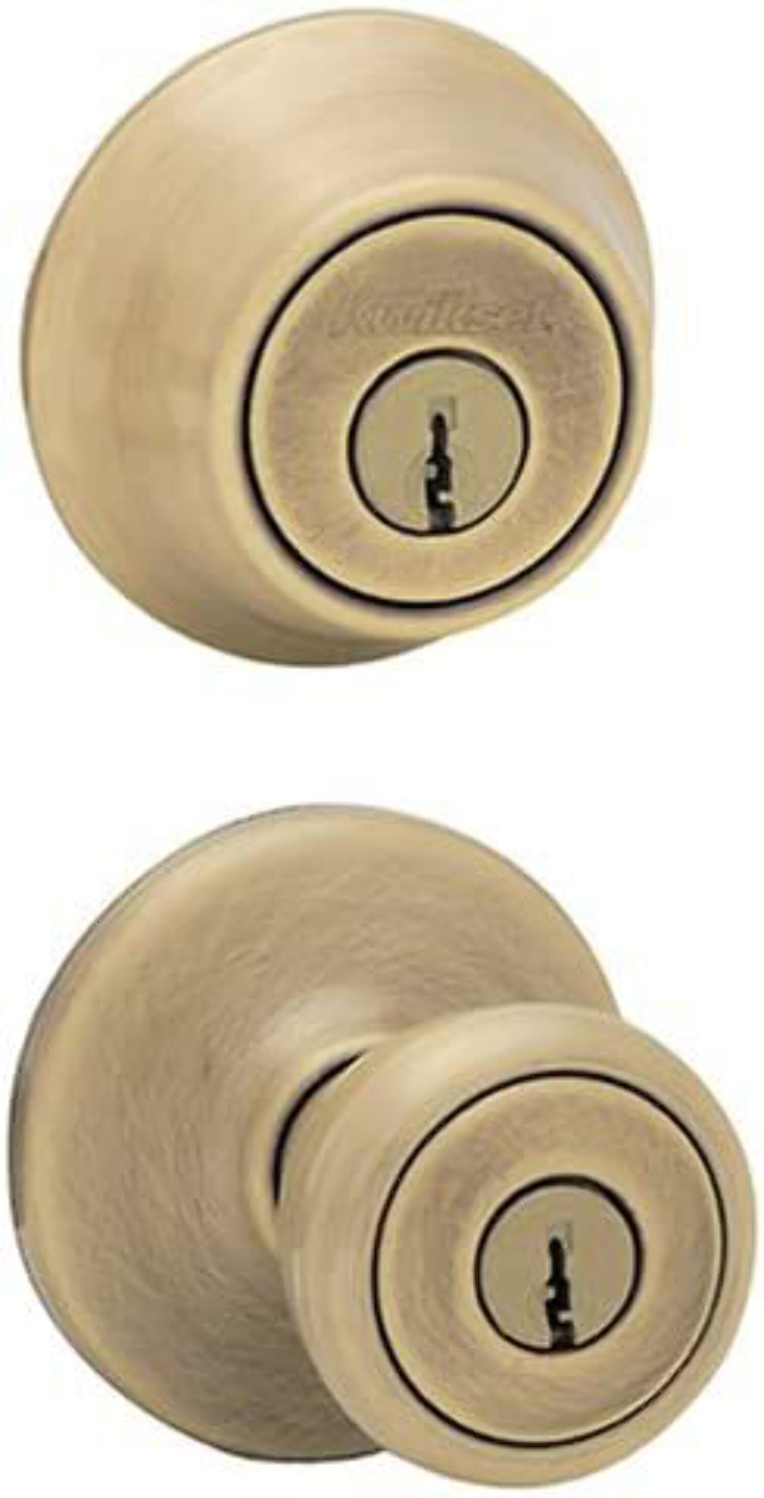 Kwikset Tylo Antique Brass Entry Lock and Double Cylinder Deadbolt ANSI ...