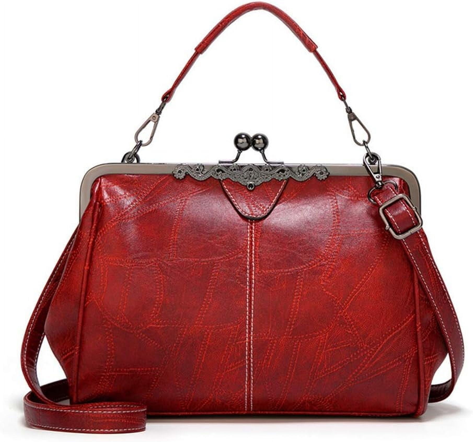 Kwuty Women Retro Hollow Oil Wax PU Leather Handbag Kiss Lock Crossbody ...