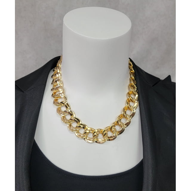 Ky & Co USA Chunky Thick Gold Tone Double Curb Chain Necklace Womens ...