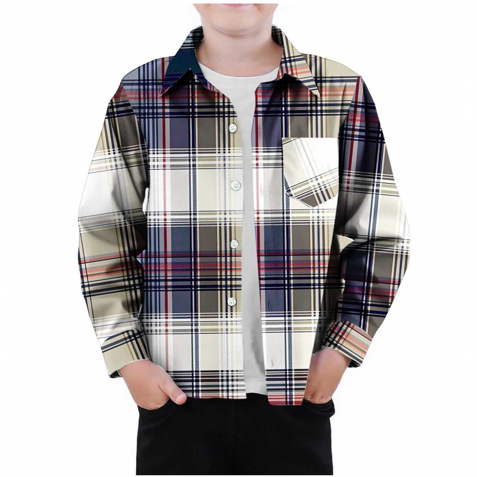 KyCheLot Boys Button down Shirts with Front Pocket Lapel Collar ...