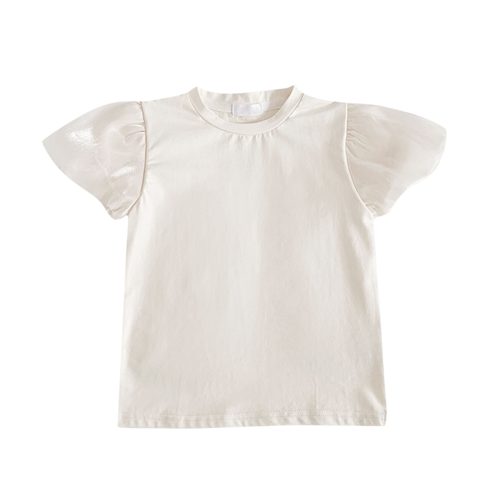 KyCheLot Girls Puff Sleeve Shirt Mesh Patchwork Summer Daily Cotton ...