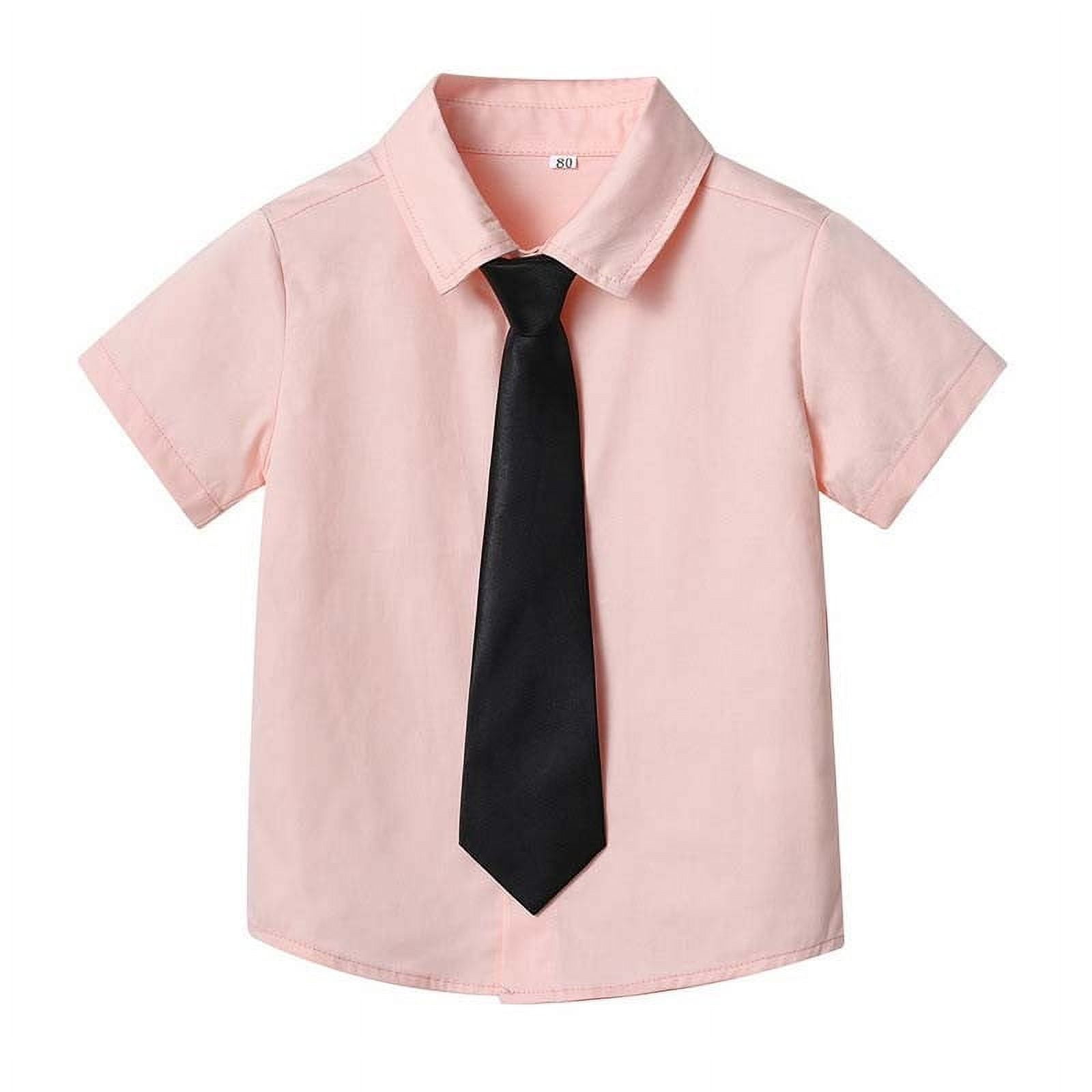 KyCheLot Little Boys' Dress Shirts with Tie Short Sleeve Comfy Solid ...