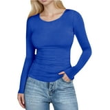 KyCheLot Long Sleeve Shirts for Women Slim Ribbed Knit Crewneck Long ...