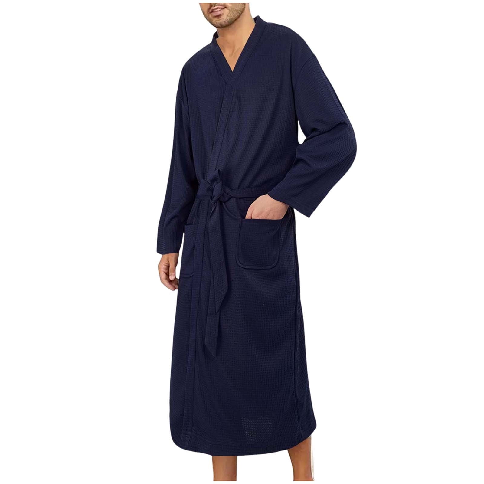 KyCheLot Mens Bath Robes Vintage Color Block Loose Long Sleeve with ...