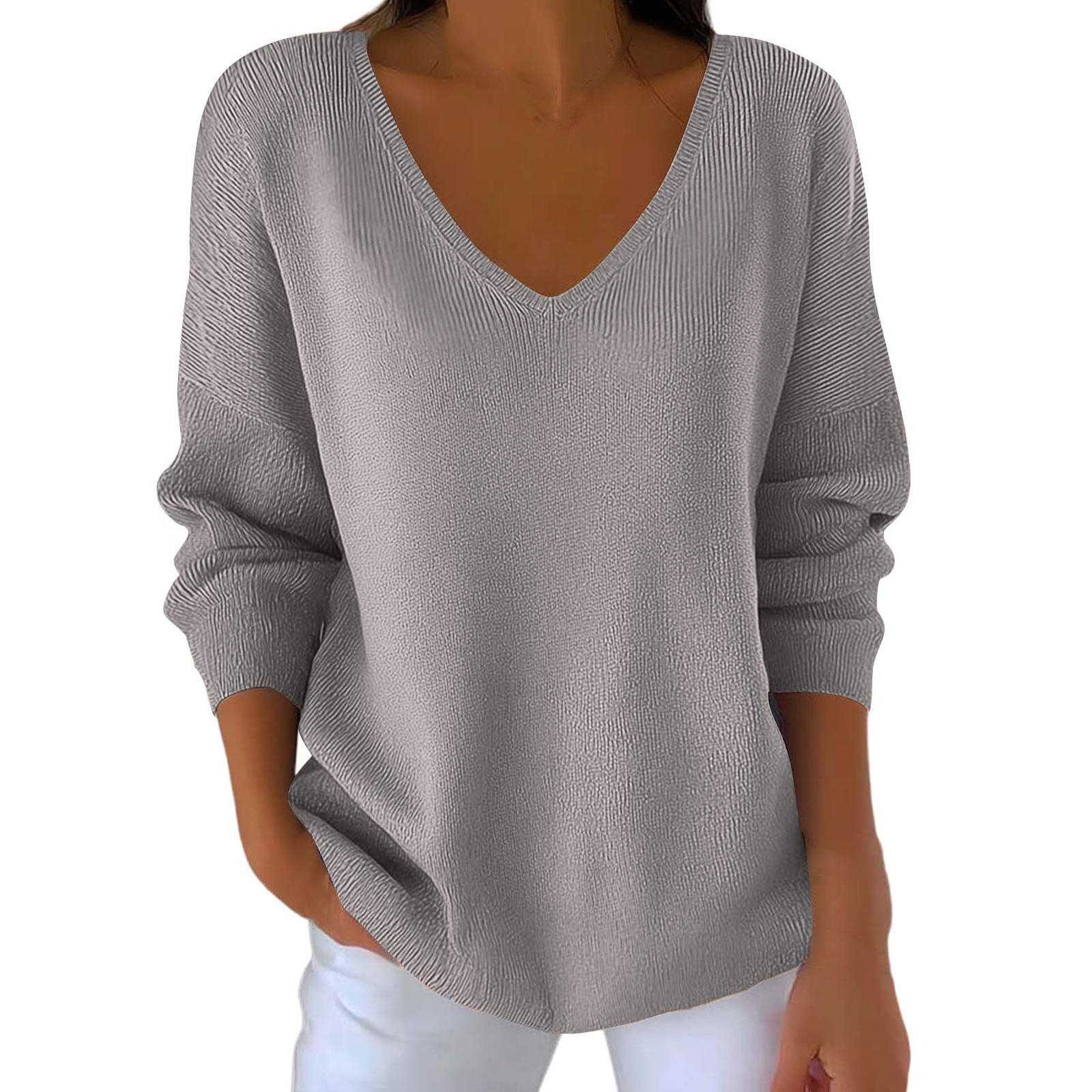 KyCheLot Women's Pullover Knit Tops Lightweight V Neck Plus Size Long ...