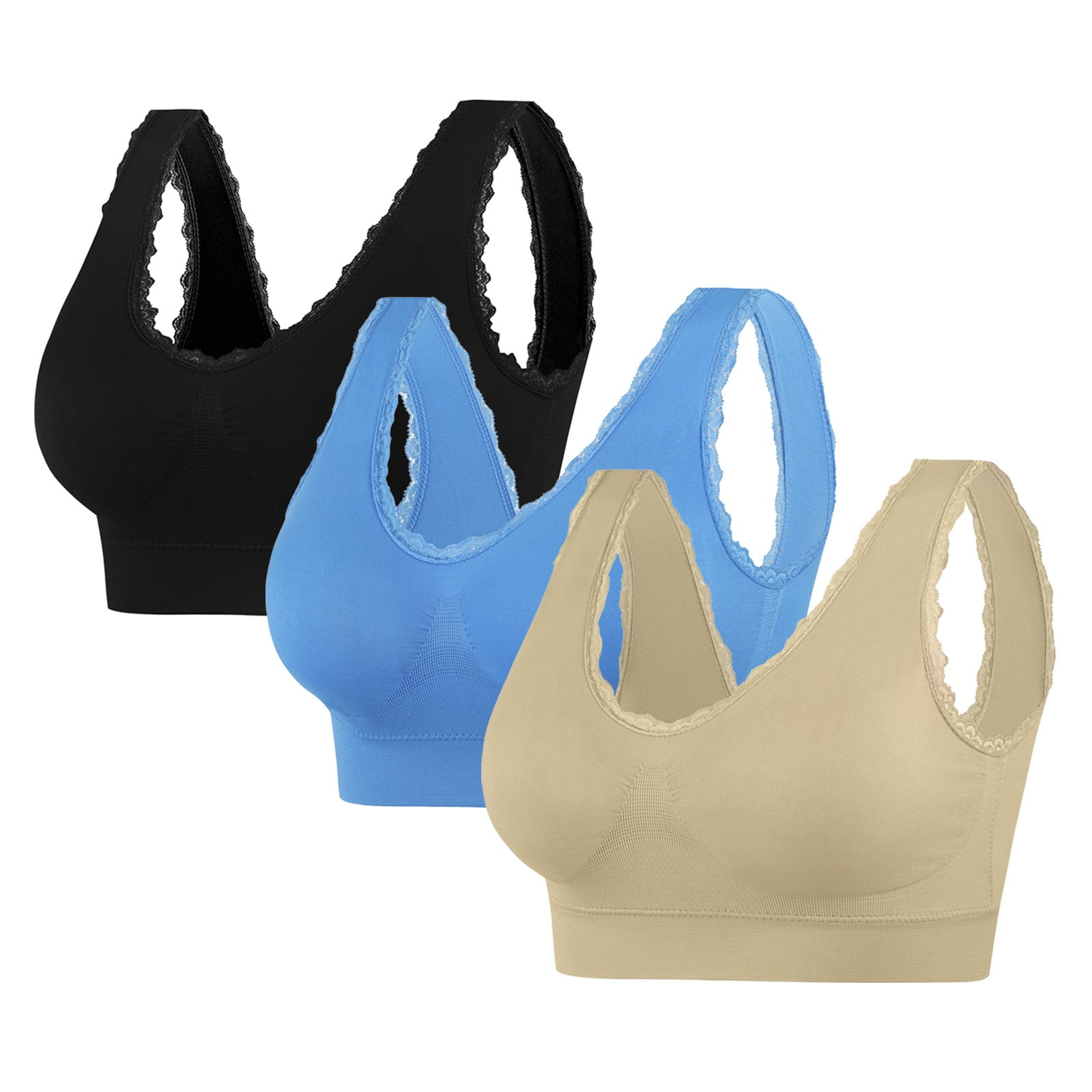 KyCheLot Women's Seamless Bra with Pads Thin Breathable Stretchy Lace ...