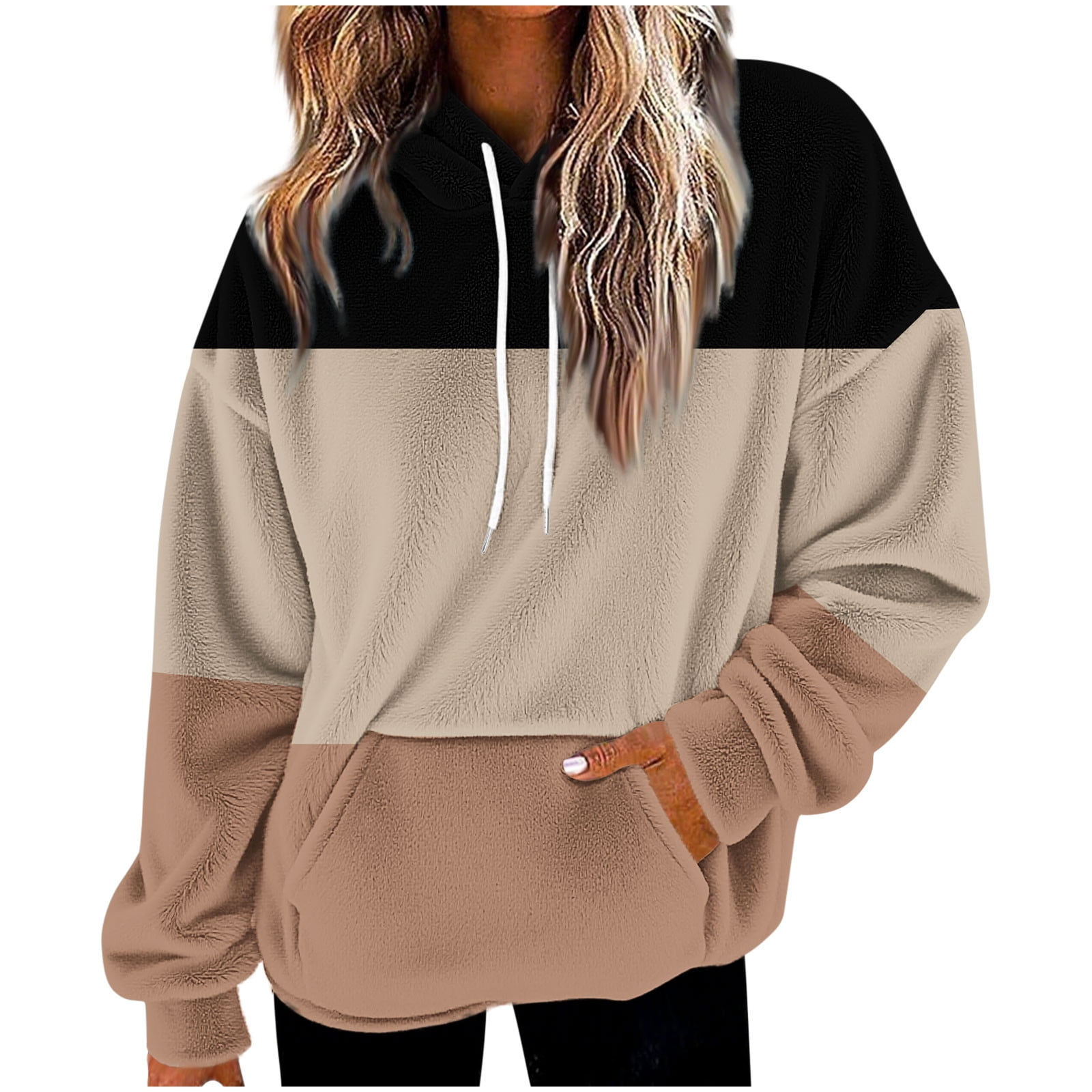 KyCheLot Women's Warm Pullover Top Flannel Hooded Loose Casual Long ...