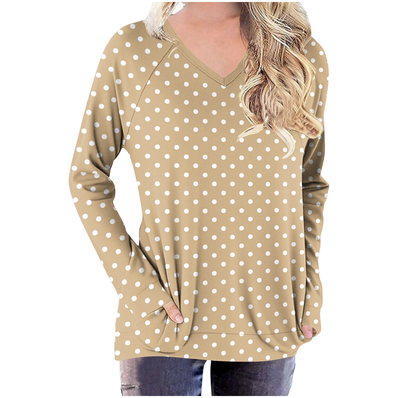 KyCheLot Womens Long Sleeve Tunic Tops Drop Shoulder V Neck Print with ...