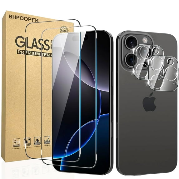 KyFree 2+2 Pack Tempered Glass for iPhone 16 Pro Max 6.9" Screen ...