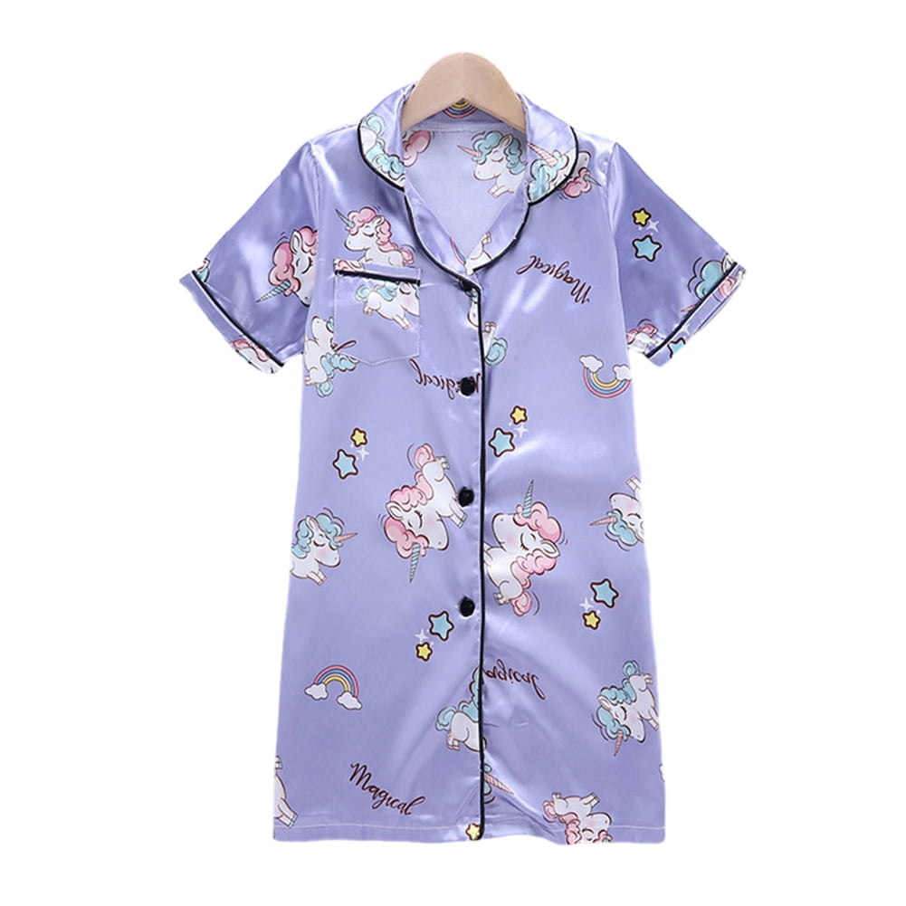 Kyaiguo Girls Satin Pajamas Dress Button Down Silky Sleepwear Nightgown ...