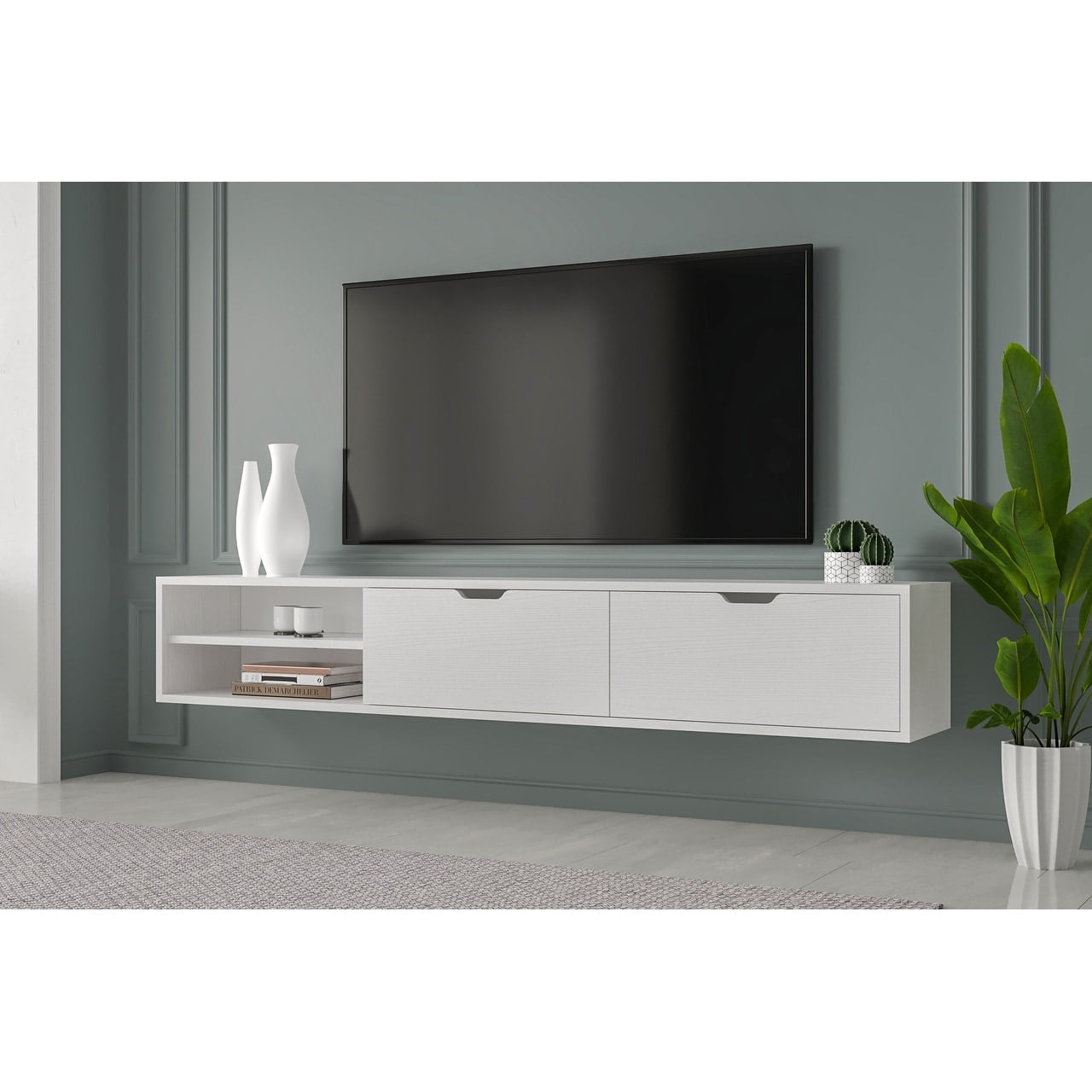Kybele LLC Rigaa 71" Wall Mounted Floating Entertainment Media Console ...