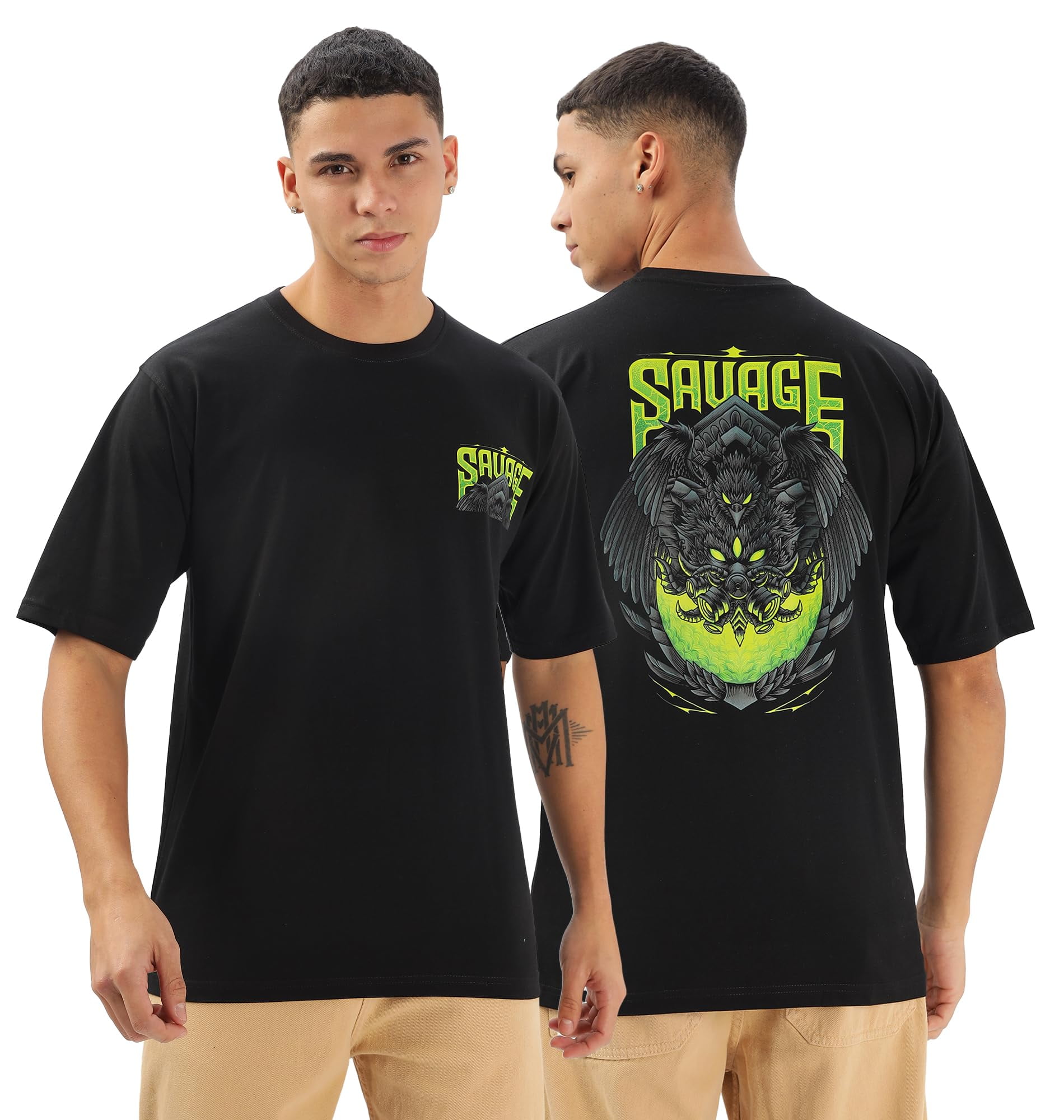 Kyda 100% Super Combed Cotton Relaxed Fit Drop Shoulder Printed Men'S Black Tshirt - (Not Too ...