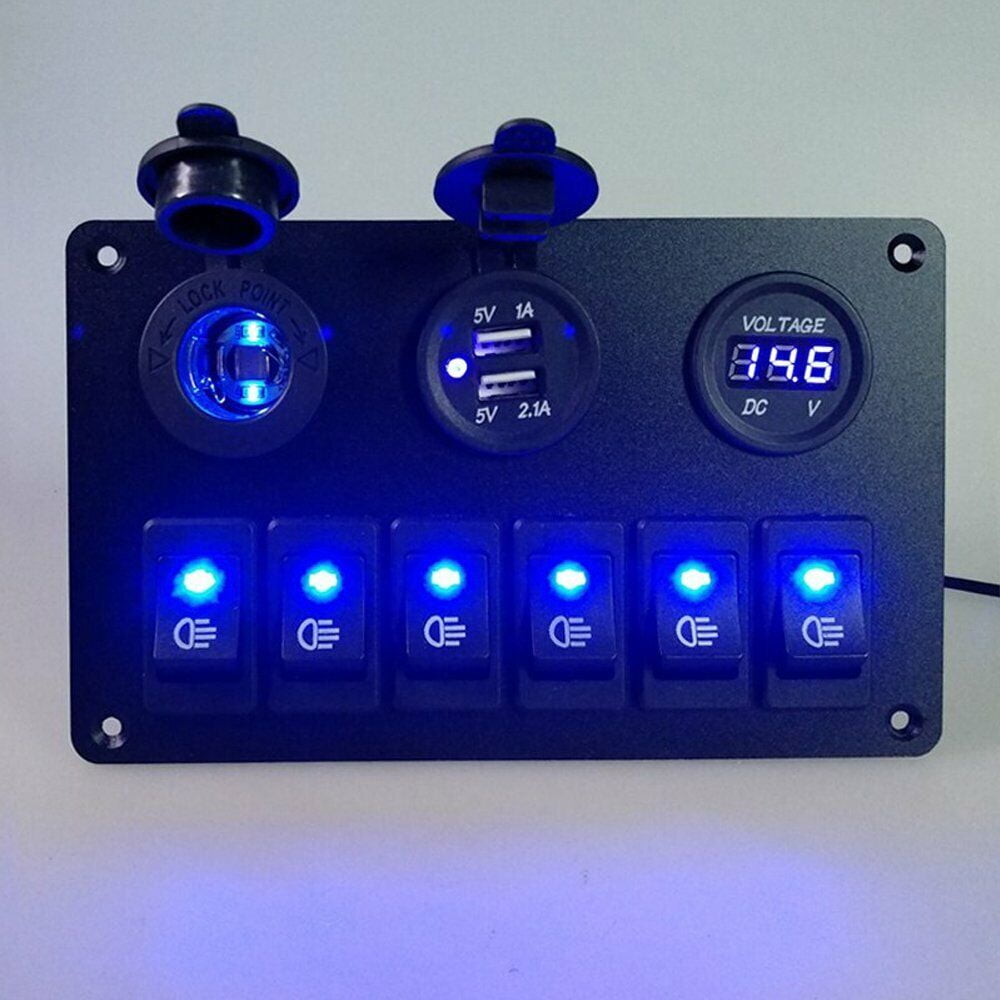 Kydely Versatile 6 Gang Blue LED Rocker Switch Panel - Ideal for RV Car ...