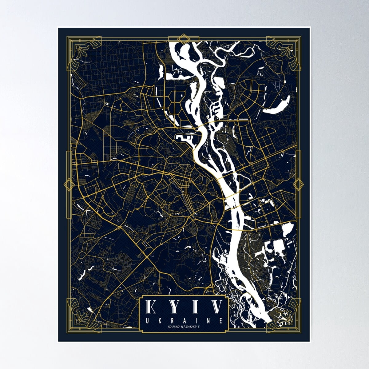 Kyiv City Map Of Ukraine - Gold Art Deco Poster Wall Art, Modern Wall ...