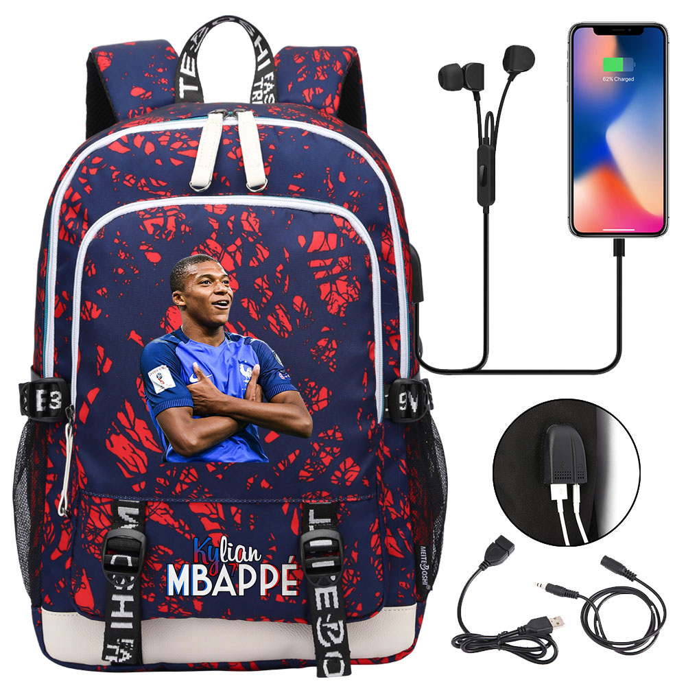 Kylian Mbappé Cartoon Pattern Children's Backpack with Laptop ...