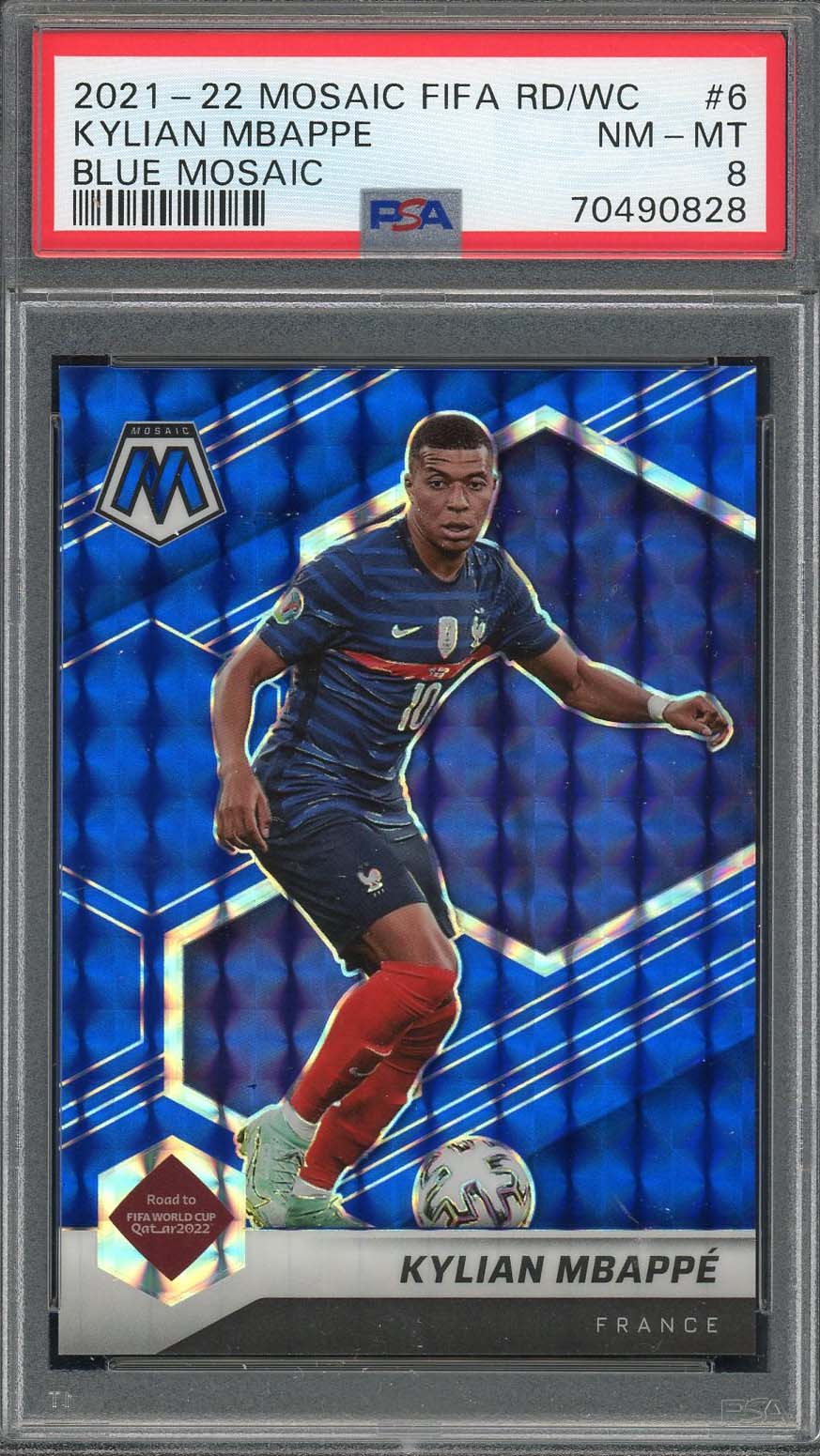 Kylian Mbappe 2021-22 Panini Blue Mosaic Qatar World Cup Card #6 PSA 8 ...