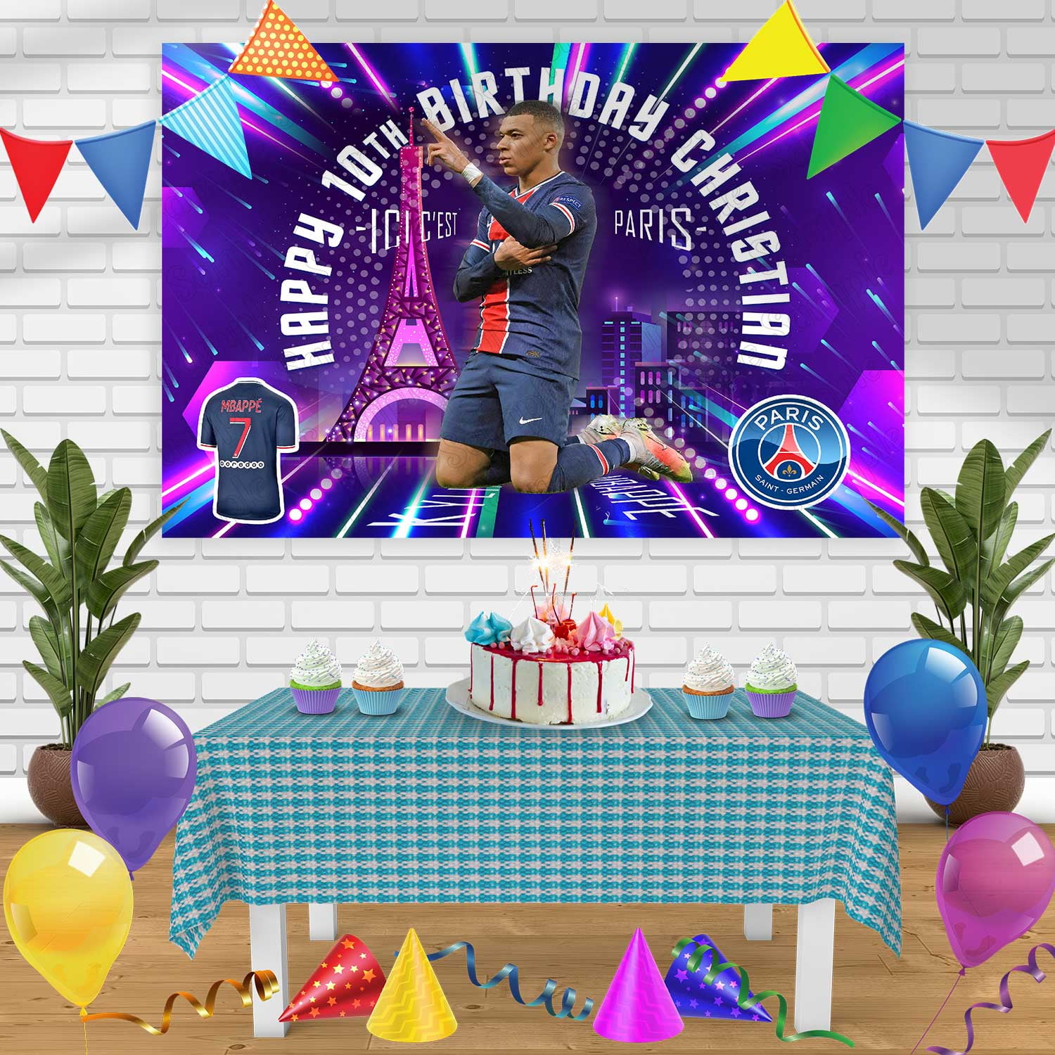 Kylian Mbappe PSG Paris Soccer Birthday Banner Personalized Party ...