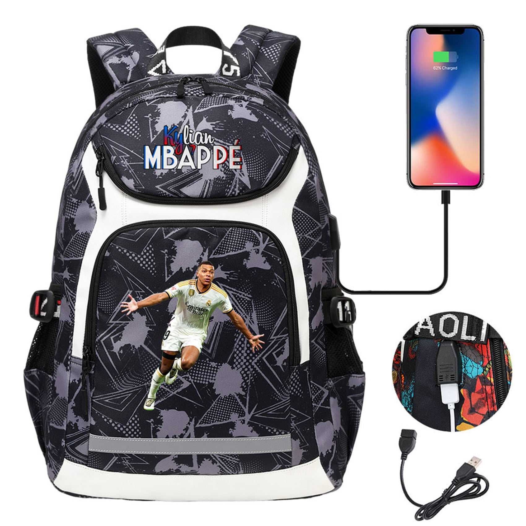 Kylian Mbappe Waterproof Backpack Student Back to School Bookbag ...
