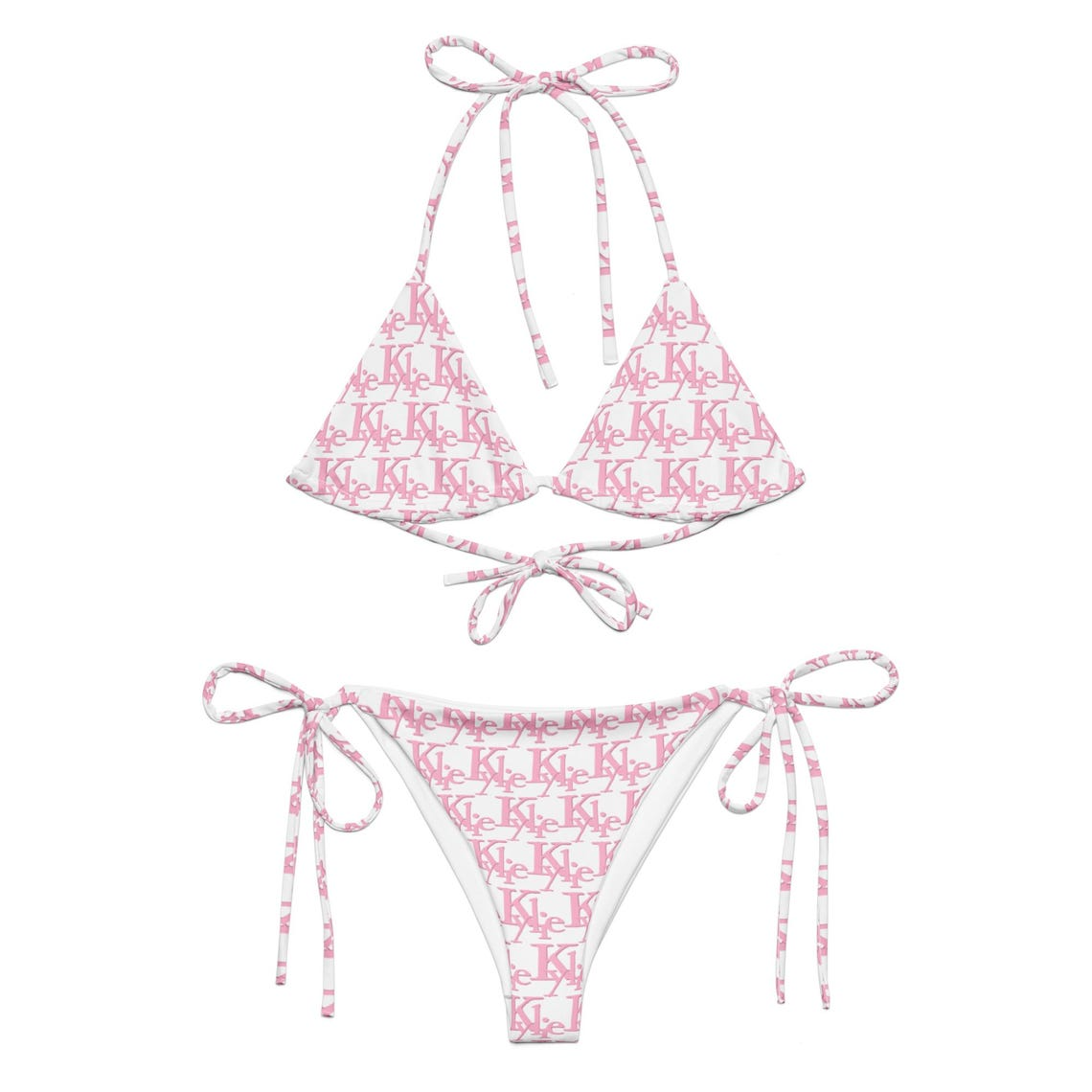Kylie Logo Print Pink White Triangle Bikini Set - Walmart.com
