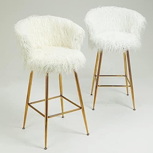 Kylie Set of 2 Bar Stools (White Faux Fur) - Walmart.com