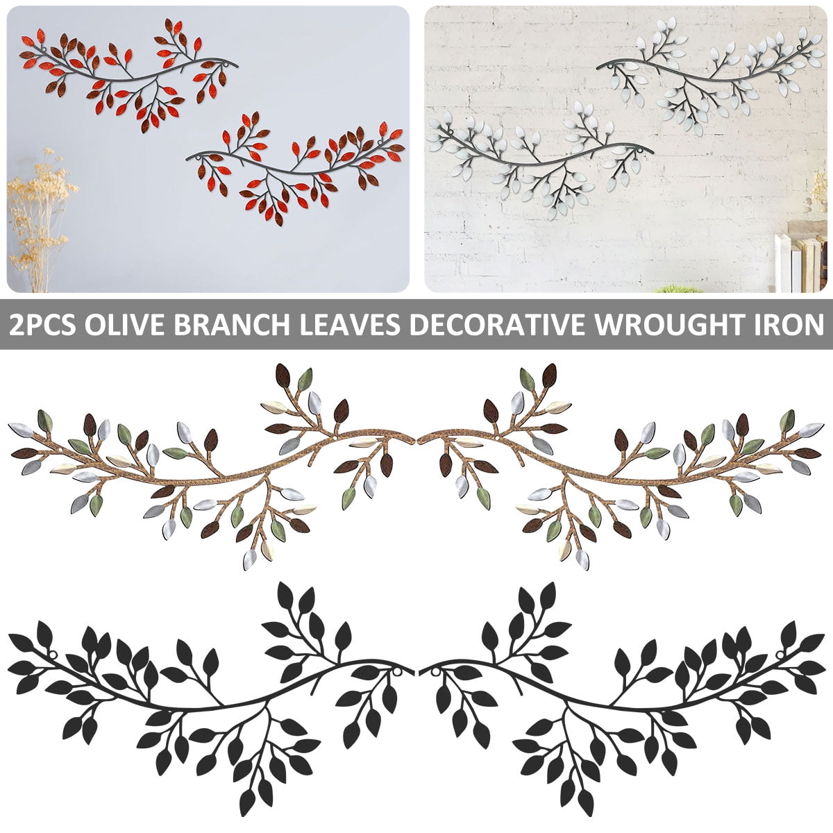 Kyoffiie 2PCS Metal Tree Leaf Wall Decoration Vine Olive Branch Leaf ...