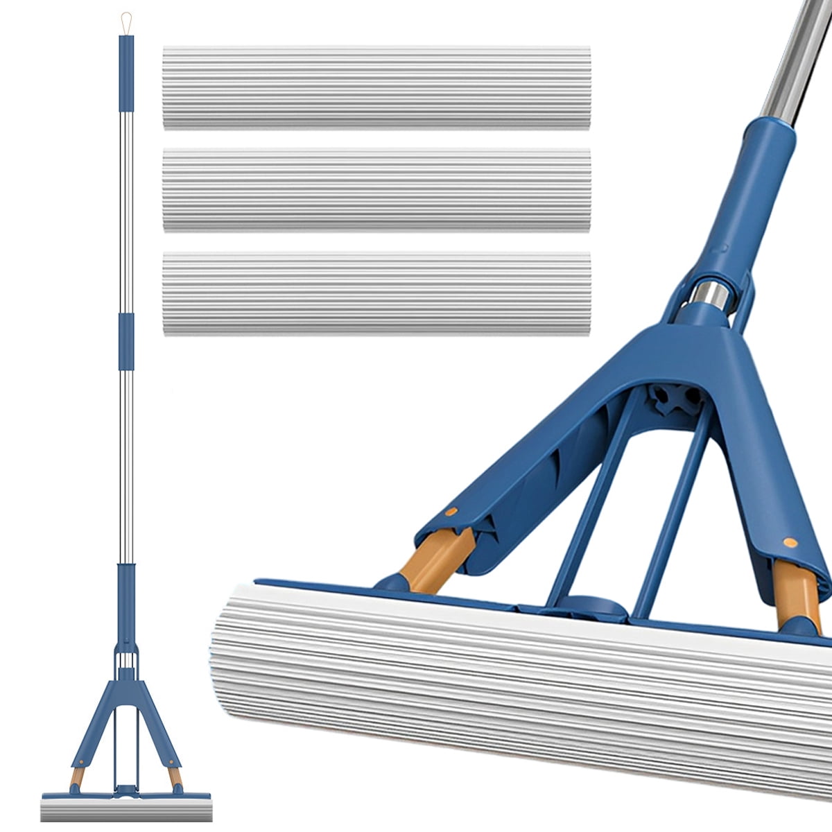 NUAHRHY Sponge Mop Absorbent Roller Foam Mop with 50.39inch Extendable ...