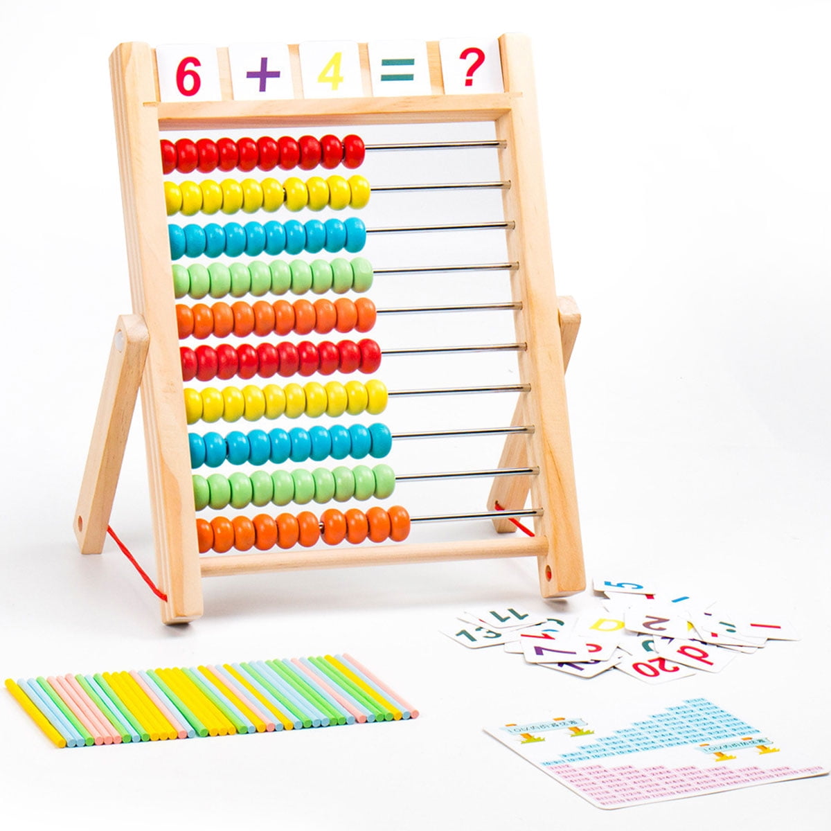 NUAHRHY Wooden Abacus for Kids Math 10-Row Wooden Frame Abacus with ...