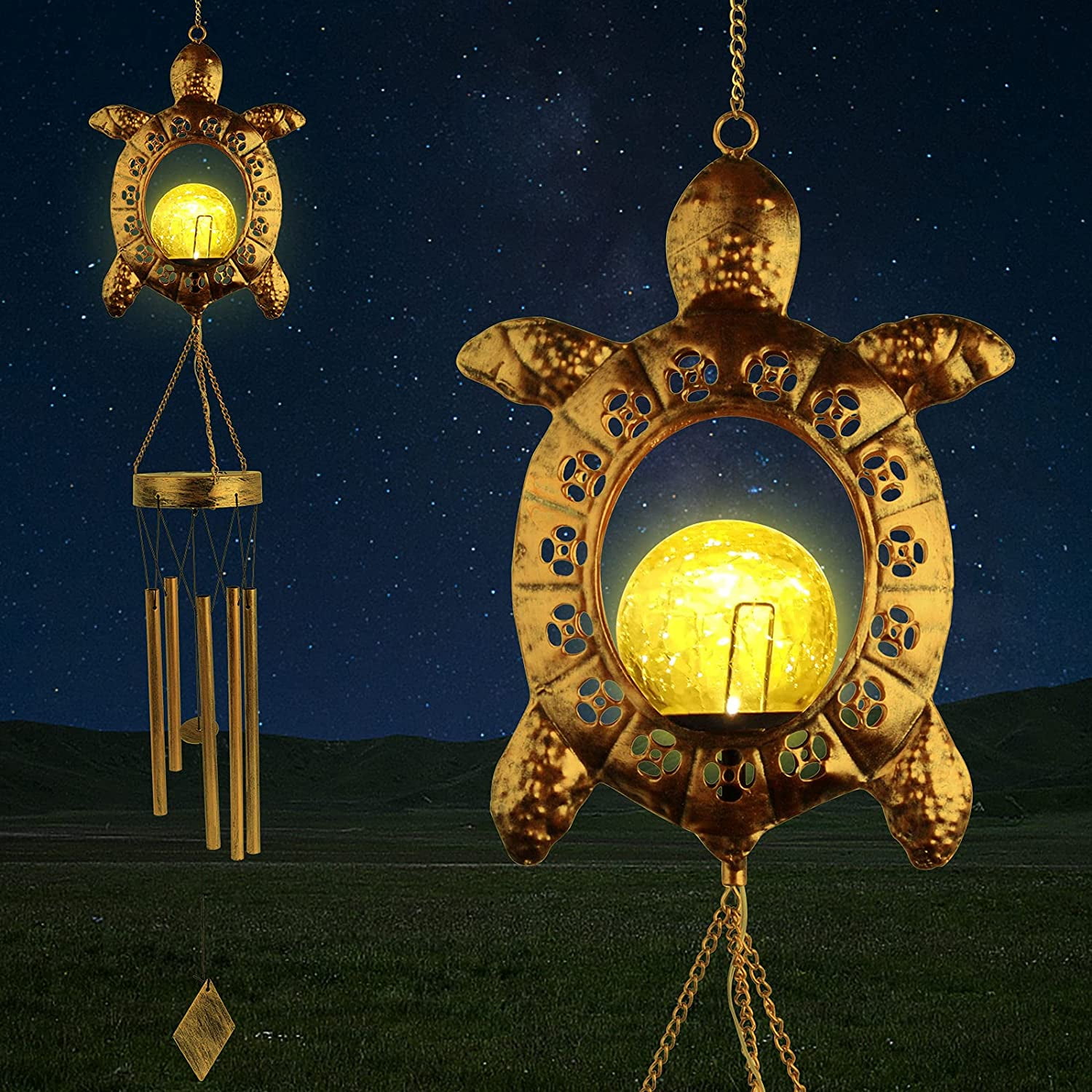 Kyoryuger Solar Powered Turtle Wind Chimes, hanging Turtle LED Light ...