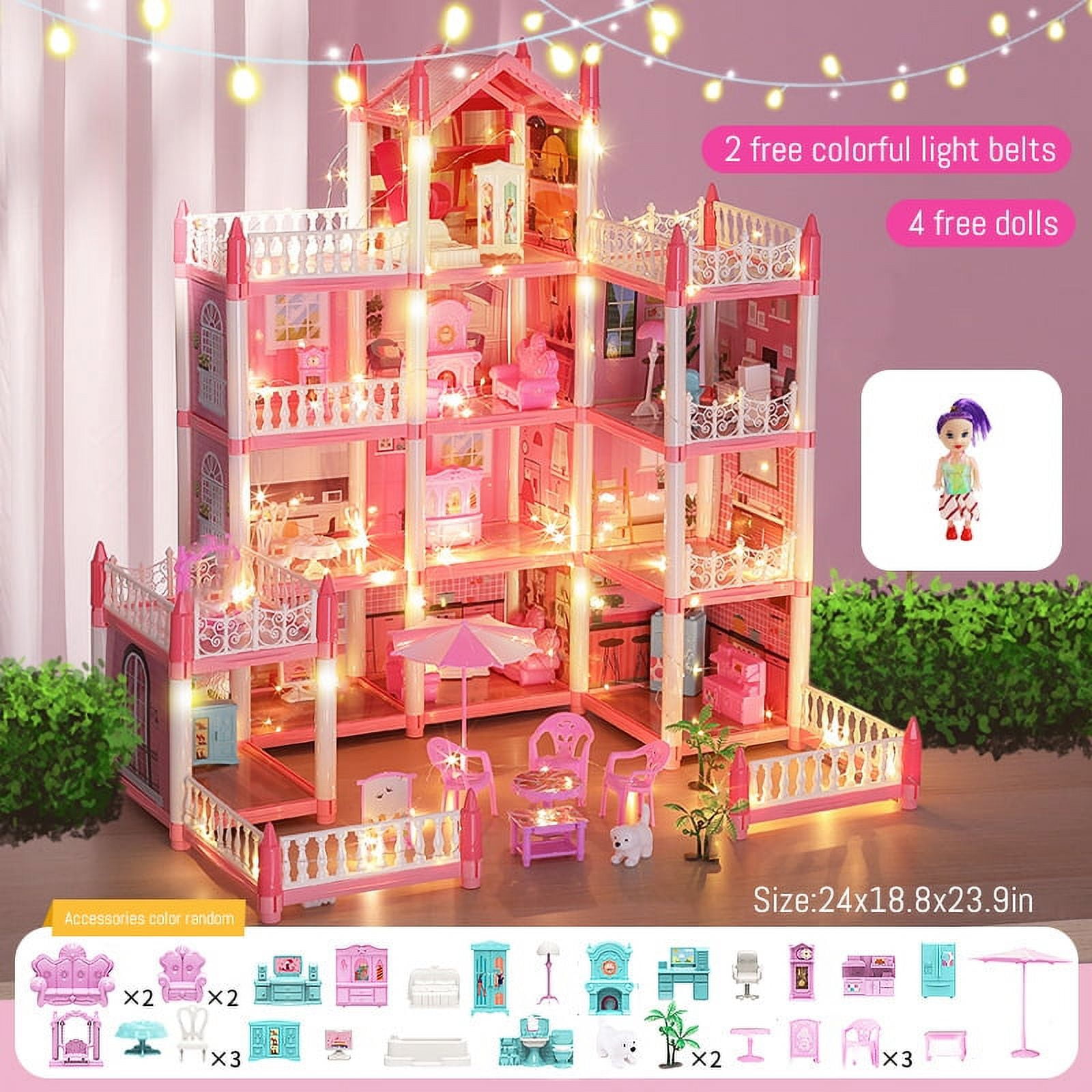 Kyoruger Dollhouse Play Set for Kids, Girls Toy House with Lights and ...