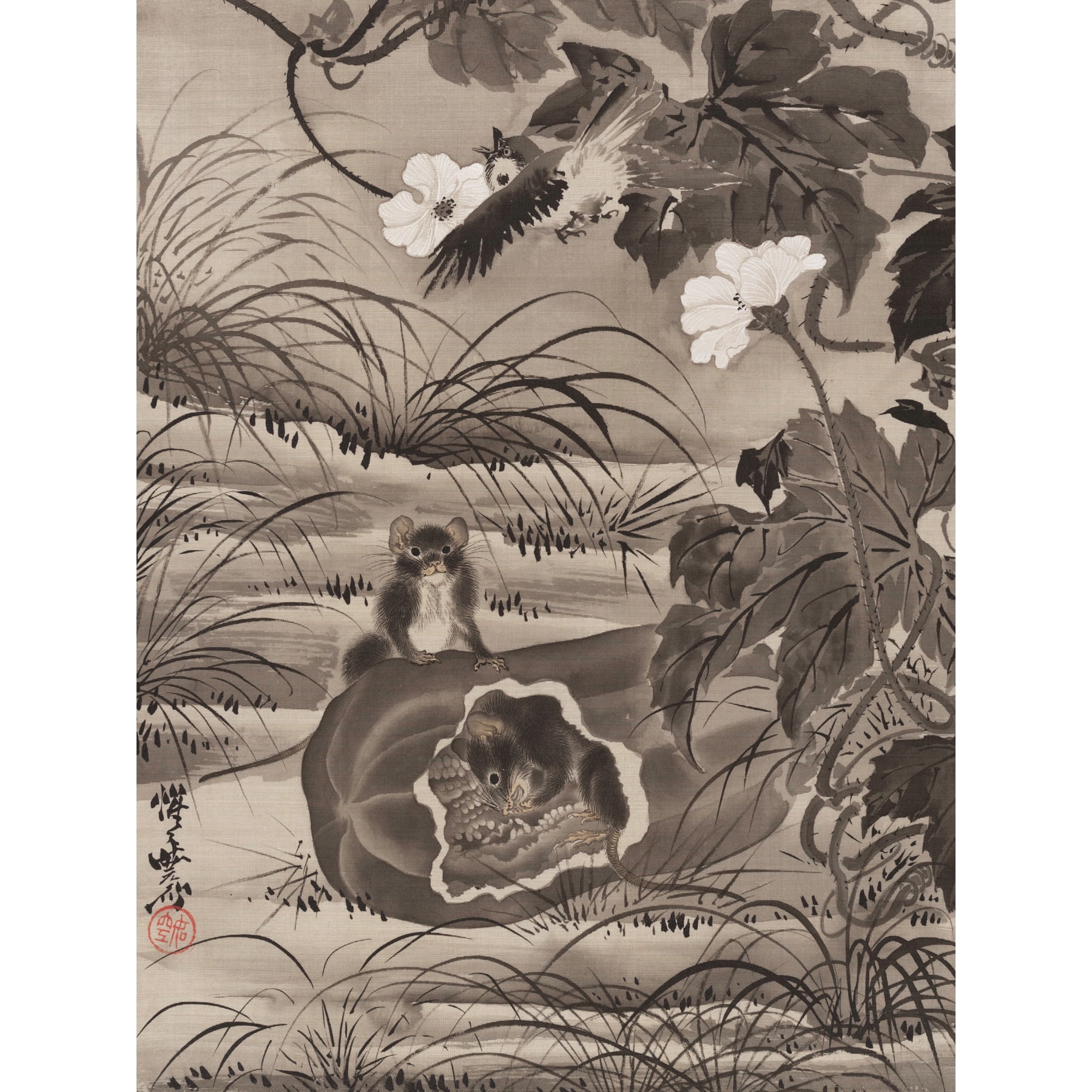 Kyosai Mice Melon Bird Japanese Painting Extra Large XL Wall Art Poster Print - Walmart.com