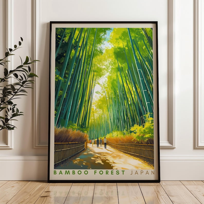Kyoto Bamboo Forest Travel Poster - Japan Wall Art Print, Sagano ...