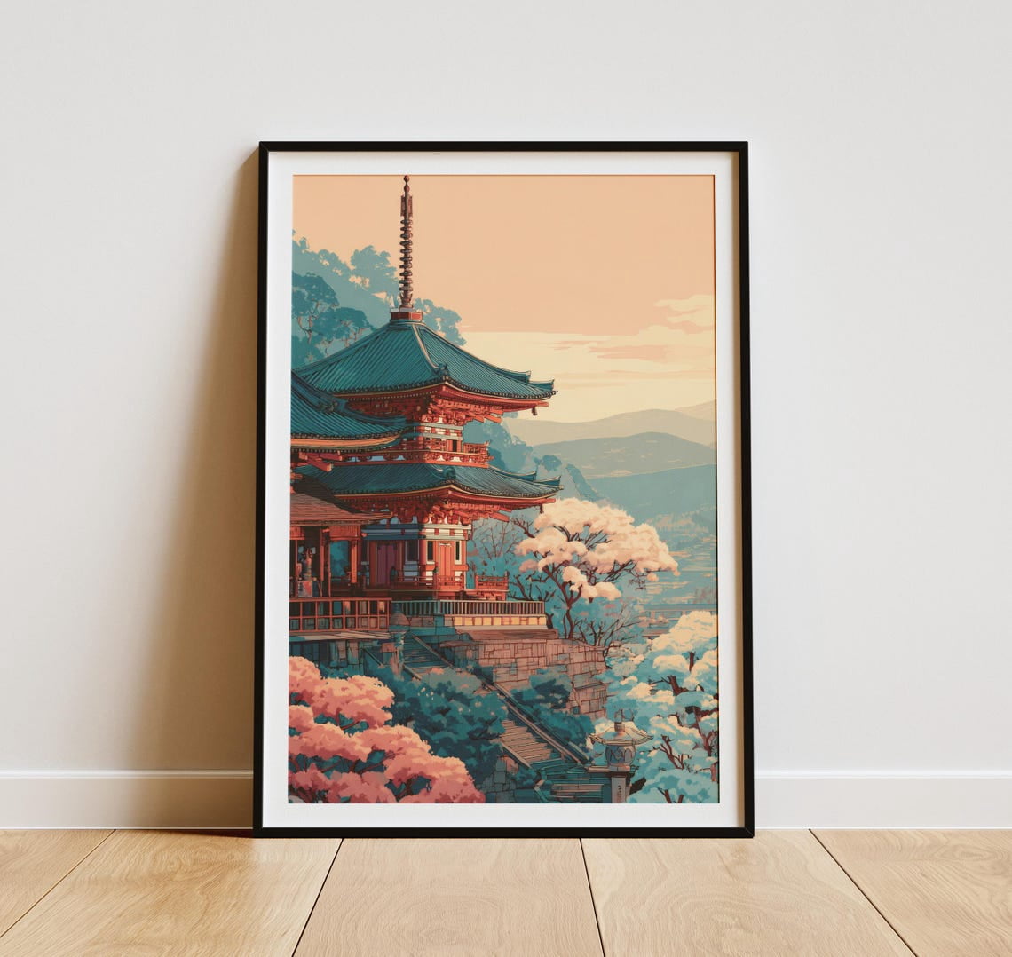Kyoto Pagoda Print, Japanese Temple, Cherry Blossom Art Home Decor ...