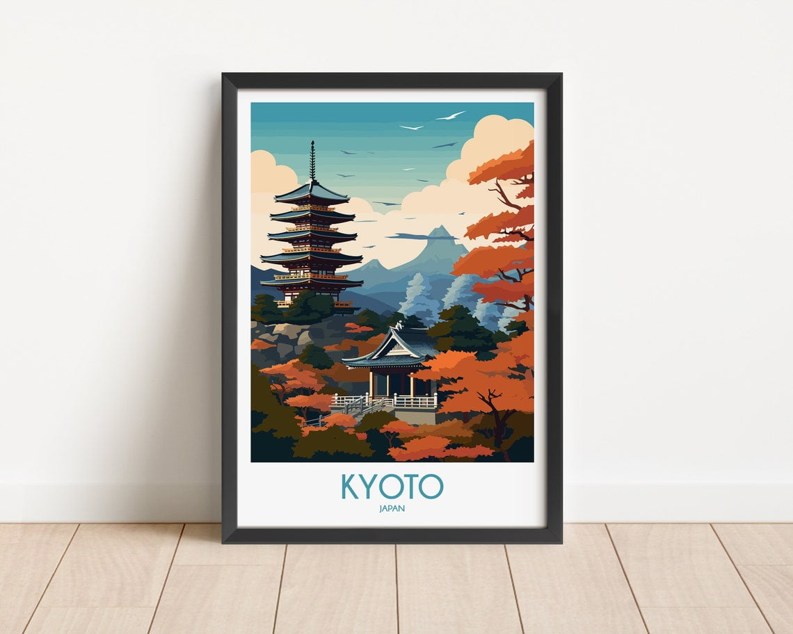 Kyoto Poster Japan Scenic Temple Autumn Art Print, Unframed Canvas Size ...