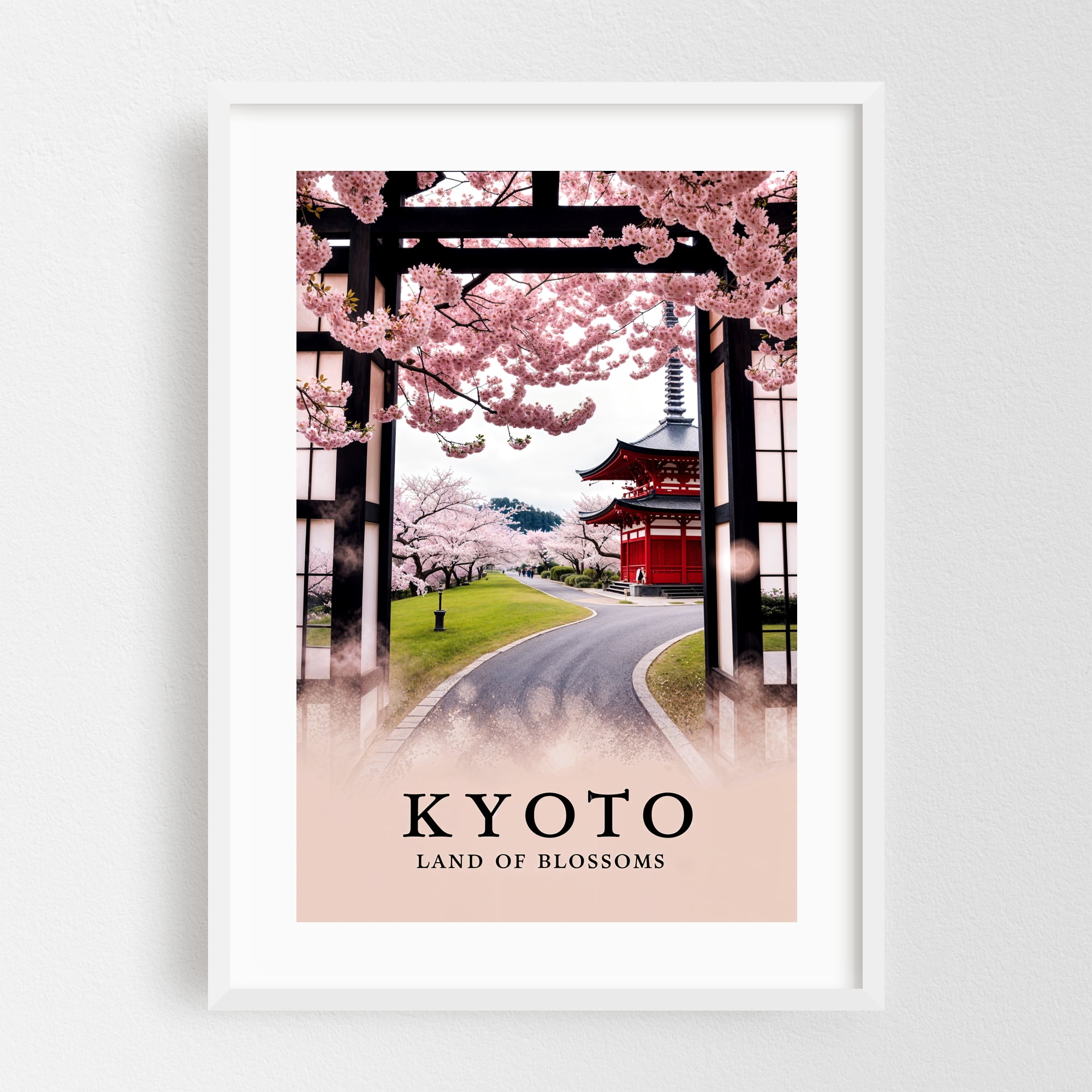 Kyoto Travel Poster – Japanese Cherry Blossom Illustration - Kyoto Japan Illustration Travel ...