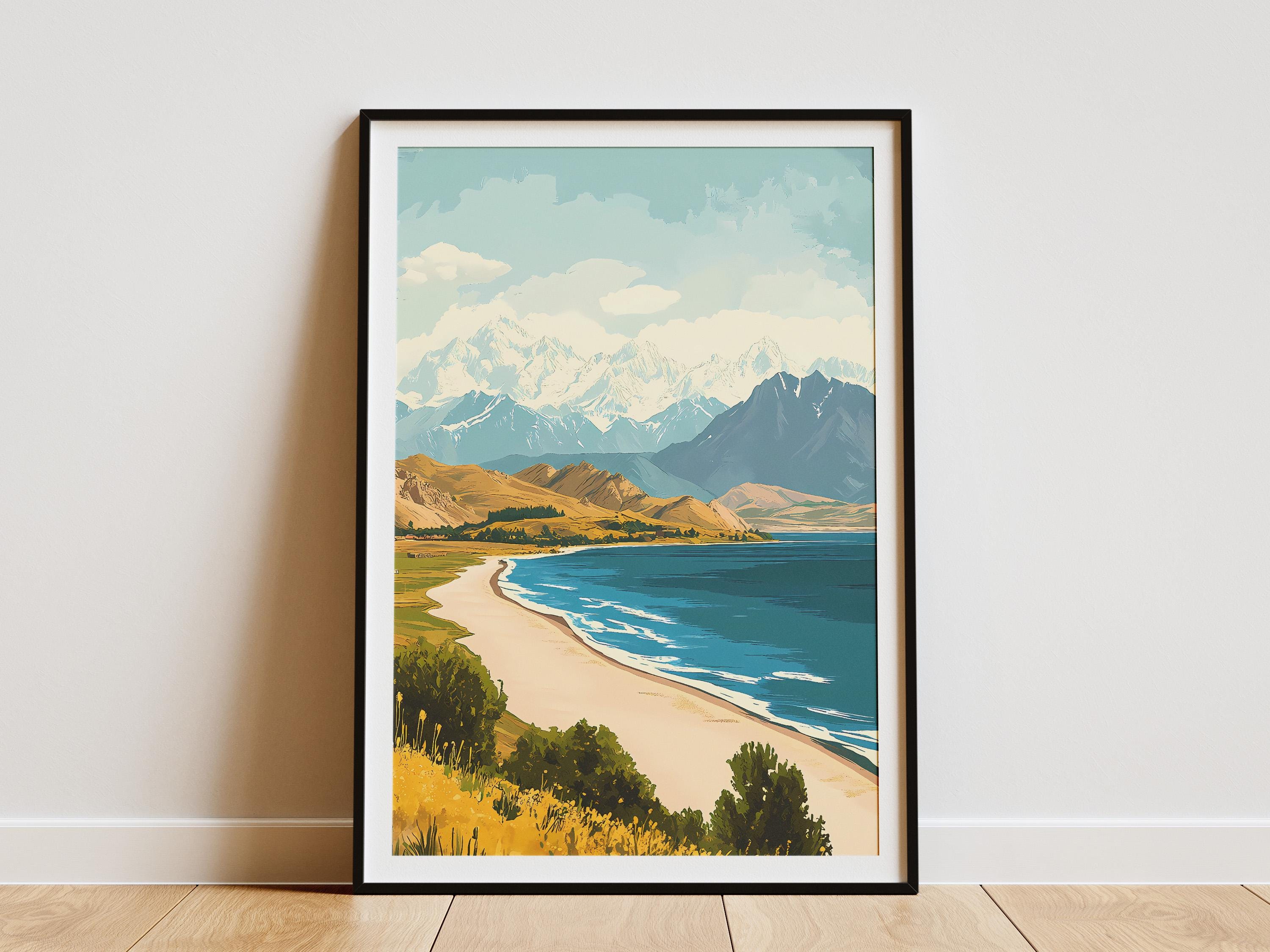 Kyrgyzstan Issyk Kul Lake Poster Mountain Lake Landscape Print Central ...