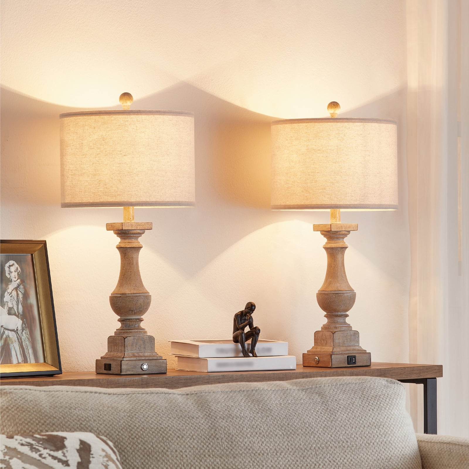 Kyrid Nightstand Pair of 2 - 25.5'' Rustic USB Lamps with Touch Control ...