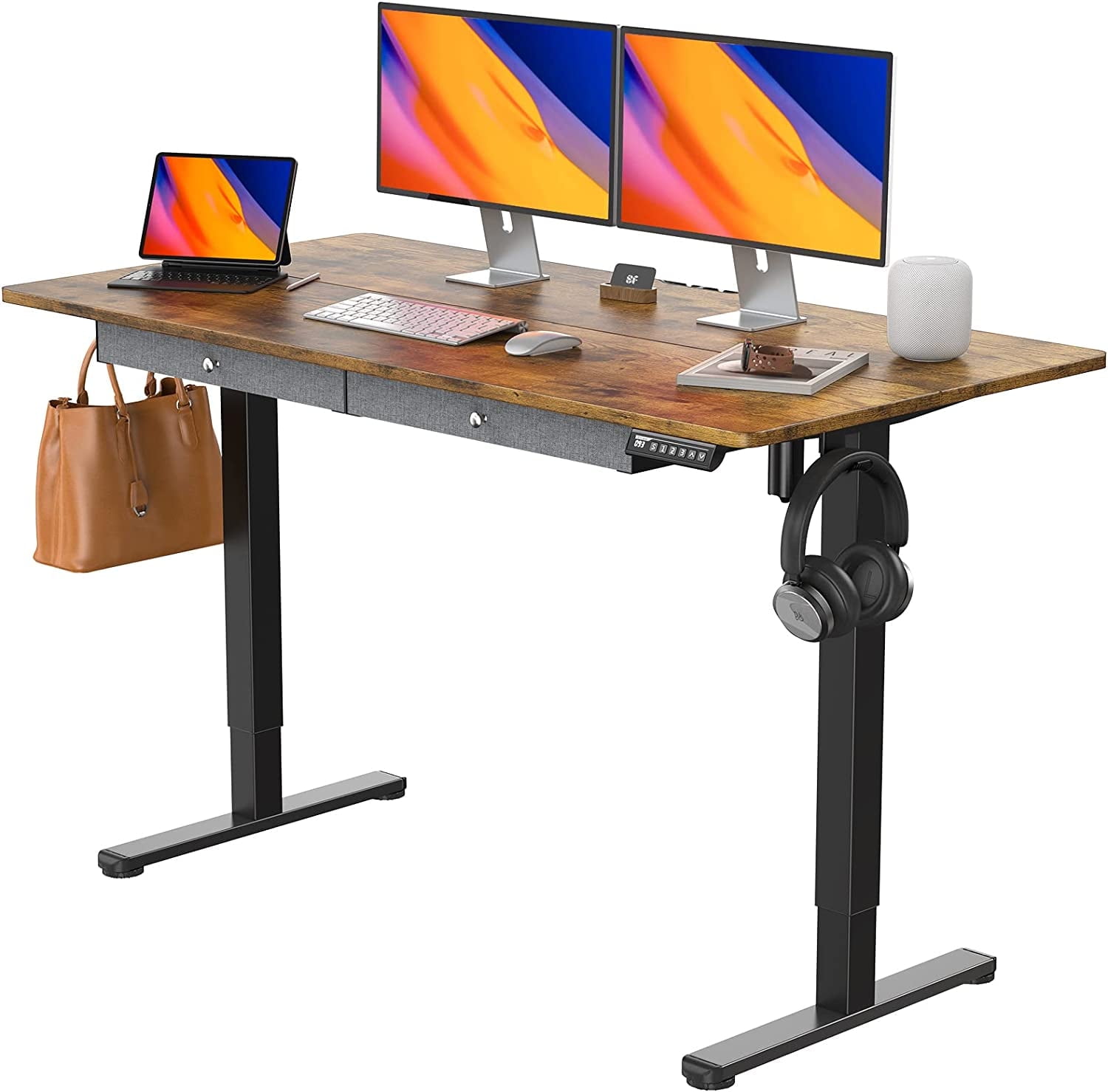 Kyspho Electric Desk, Adjustable Height, Drawers, 55x28in Sit Stand ...