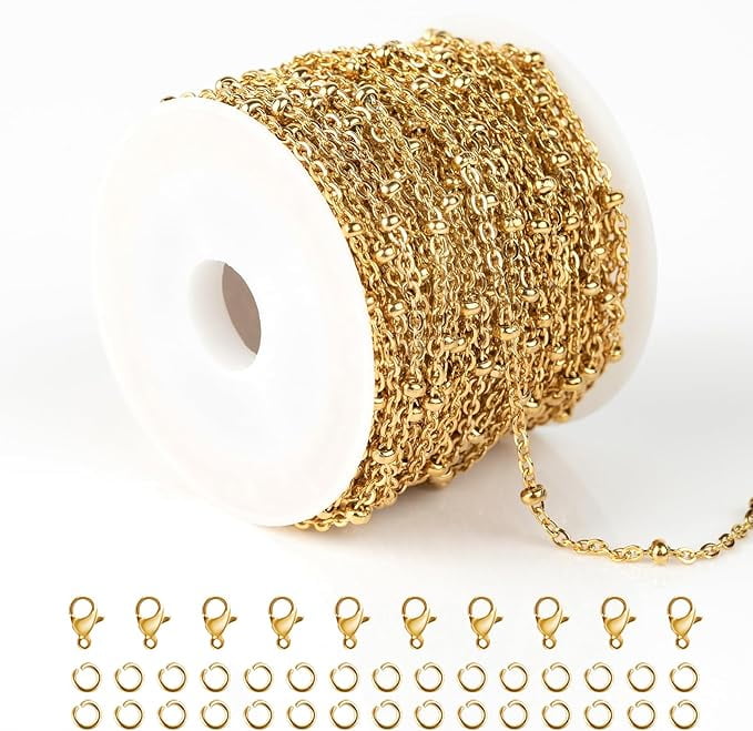 Kyutong 10M Gold Stainless Steel Jewelry Chain in Bulk Beaded Cable ...