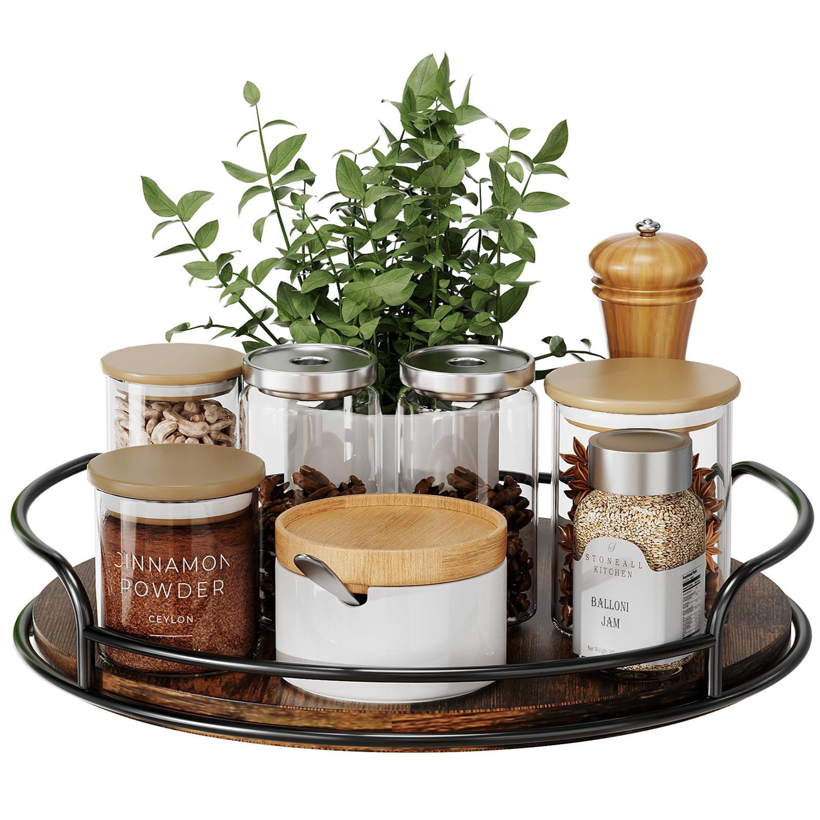L 10'' Lazy Susan Organizer, Wooden Lazy Susan Turntable for Cabinet ...