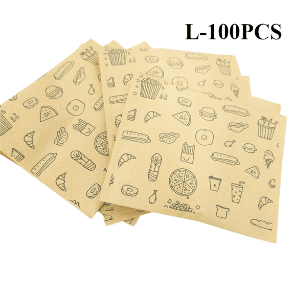 L-100PCS Grease-Resistant Paper Food Bags, Disposable Kraft Paper Bags ...