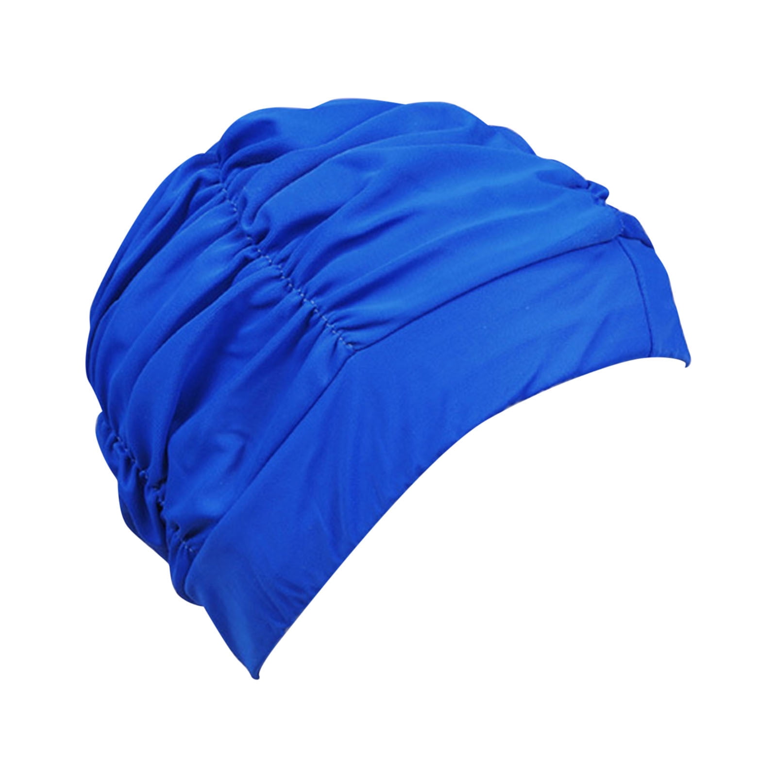 L-475 Blue Women'S Solid Color Nylon Swim Cap With A Pleated Headband ...