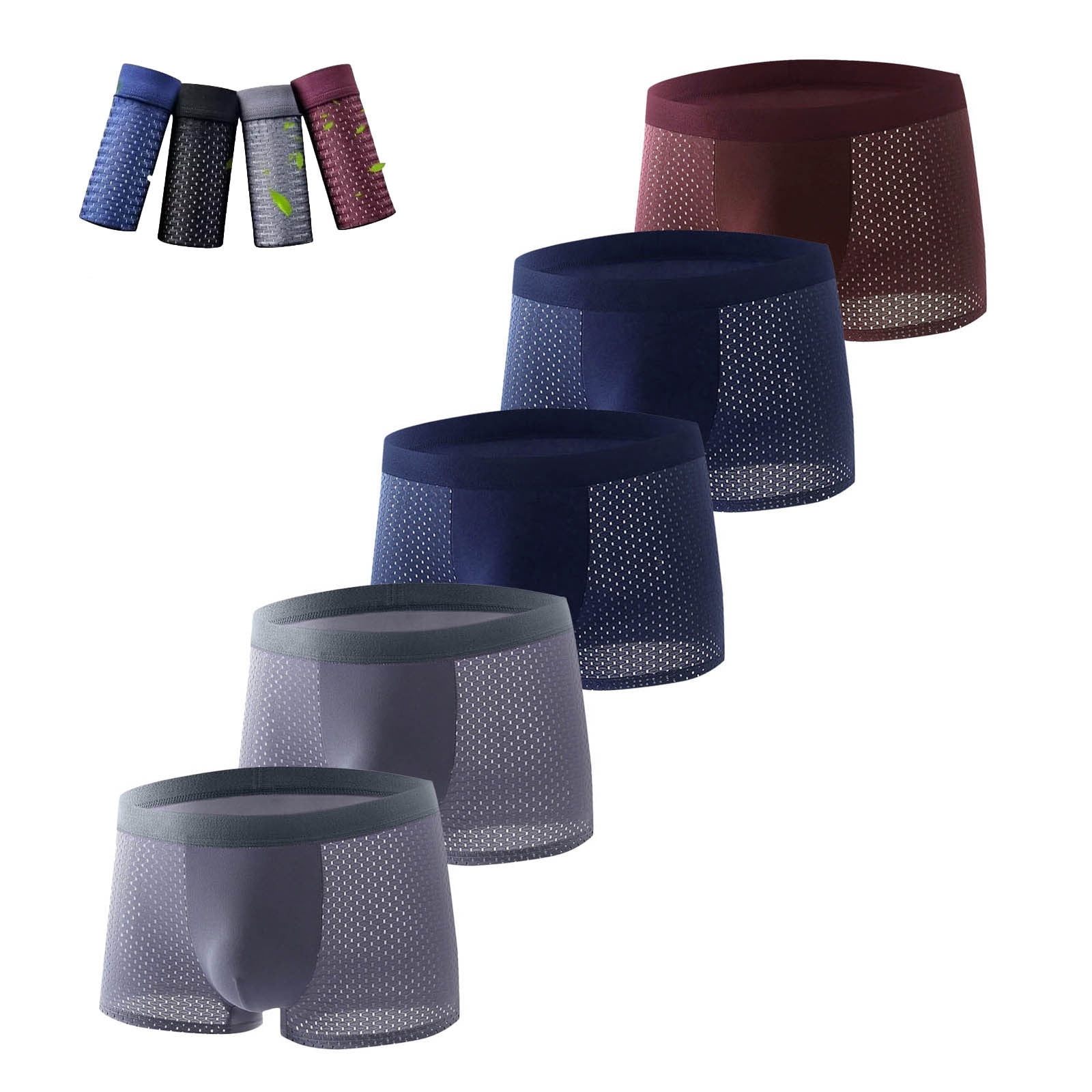 L-4X Plus Size Mens Big & Tall Underwear 5 Pack Silk Boxer Briefs ...