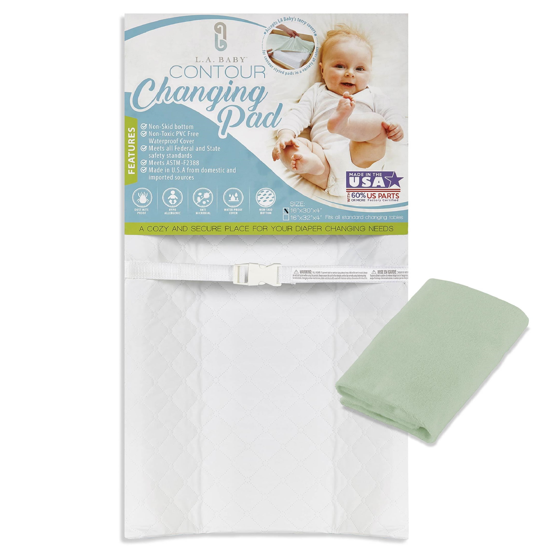 LA Baby [Combo Pack] Contoured Waterproof Diaper Changing Pad, 32" with ...
